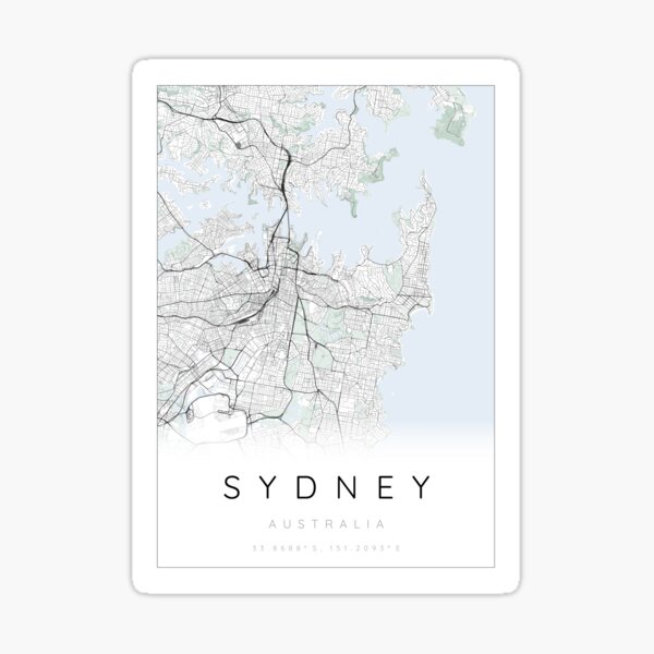"Sydney map minimalist in color with blue and green" Sticker by ...