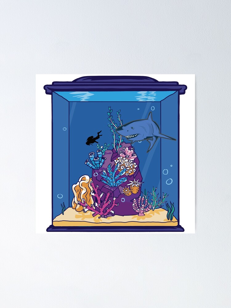 "Shark in an aquarium chasing a diver." Poster for Sale by ReneMM ...