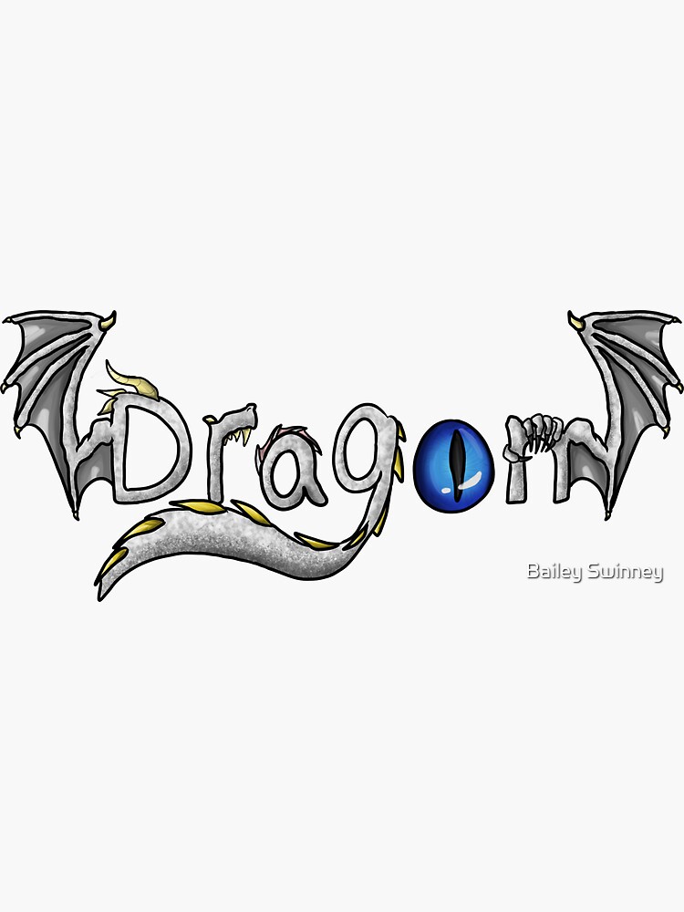 "Dragon word, white dragon design" Sticker by CoonProductions | Redbubble