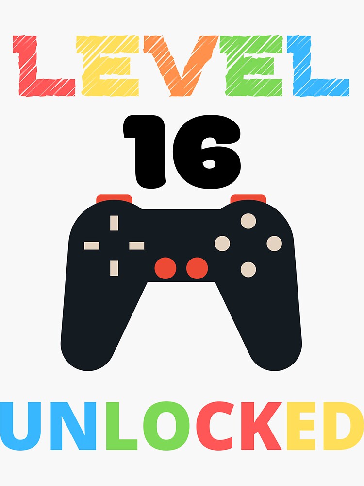 "Level 16 Unlocked 16th Video Gamer Birthday Boy Gifts" Sticker for ...