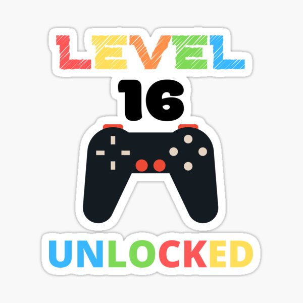 "Level 16 Unlocked 16th Video Gamer Birthday Boy Gifts" Sticker for ...