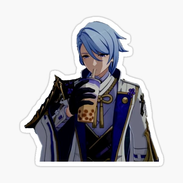 "Kamisato Ayato Genshin Impact Boba Bubble Tea Meme Idle Graphic ...