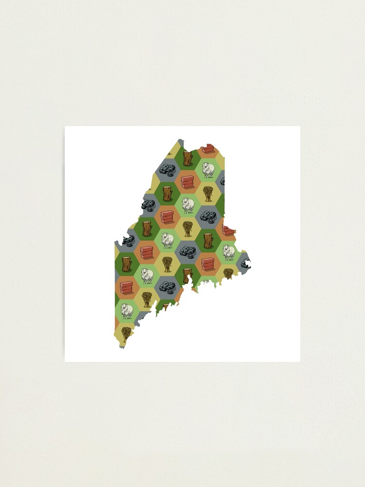 "Classic Board Game Resource Map of Maine" Photographic Print for Sale ...