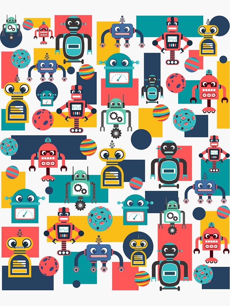 "Robots Everywhere" Sticker by playful-type | Redbubble