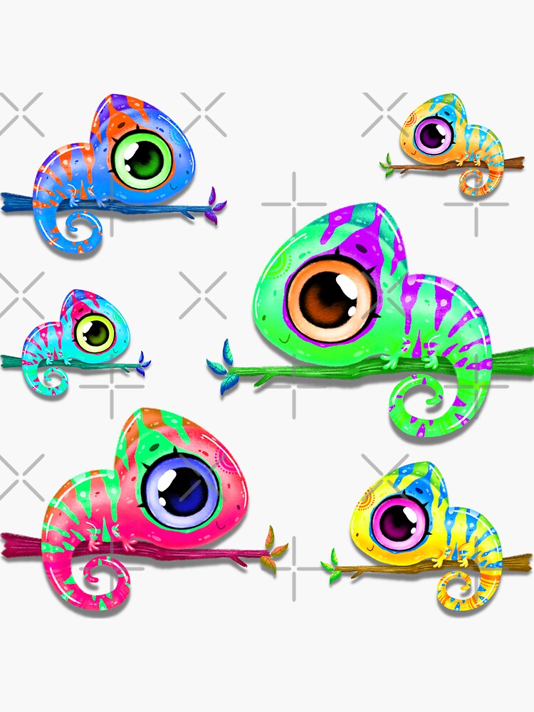 "Cute Chameleon Sticker PACK - Neon Colors Happy Stickers Pack ...