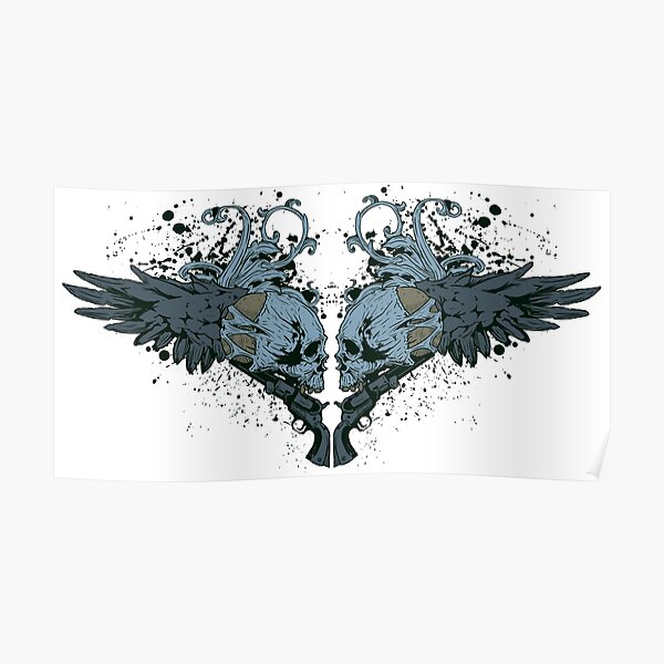 "Two Gunslinger Skulls" Poster for Sale by UnhingedApparel | Redbubble