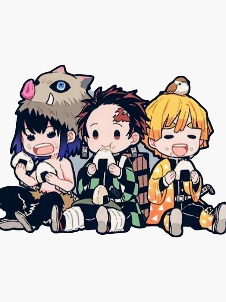 "Demon slayer chibi Tanjiro,Inosuke and Zenitsu" Sticker by hanwork ...