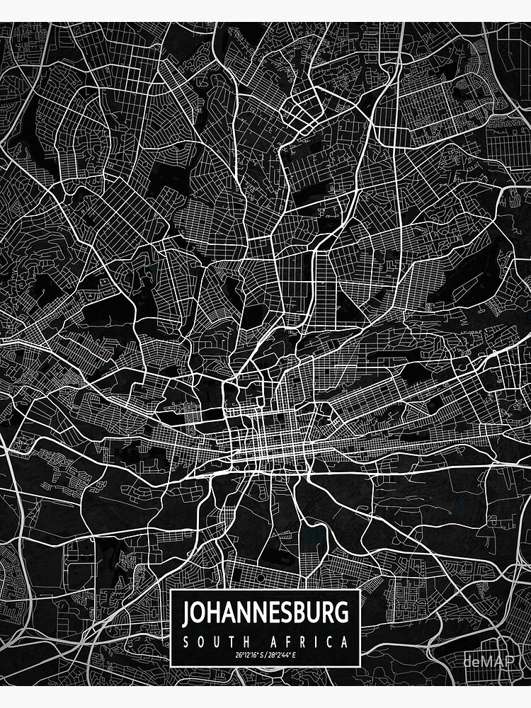 "Johannesburg City Map of Gauteng, South Africa - Dark" Poster for Sale ...