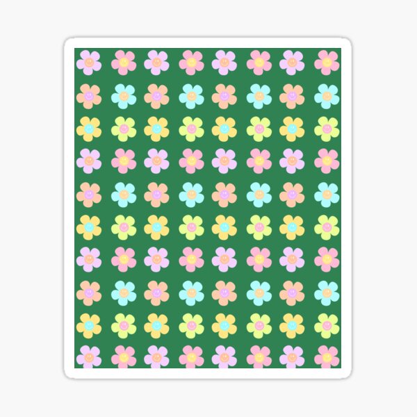 "green background, pastel y2k smiling flowers pattern" Sticker by ...