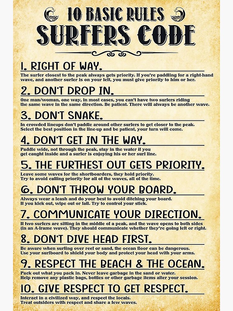 "Surfing 10 Basic Rules Sufers Code" Poster for Sale by aevseeva90 ...