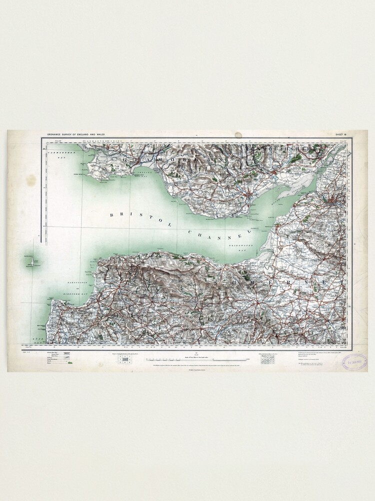 "Vintage Map Bristol Channel England and Wales" Photographic Print for ...