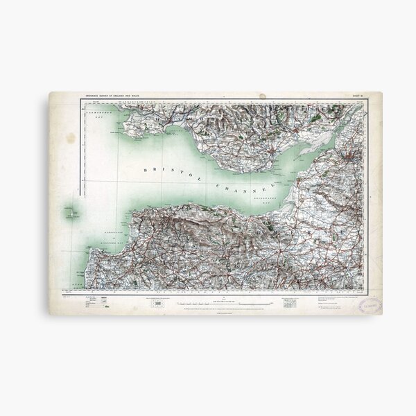 "Vintage Map Bristol Channel England and Wales" Canvas Print for Sale ...