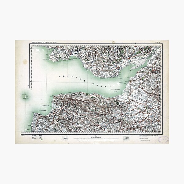 "Vintage Map Bristol Channel England and Wales" Photographic Print for ...