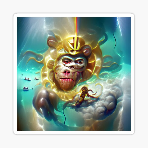 "087 - Monkey sun of gold over the ocean" Sticker by Byterra-Artech ...