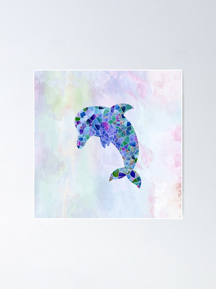 "Turquoise Dolphin Mosaic Sea Glass Silhouette " Poster for Sale by ...
