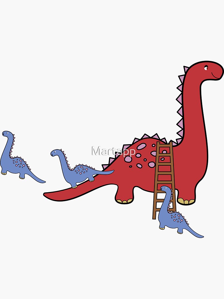 "Red dinosaur of the diplodocus type playing with his children who use ...