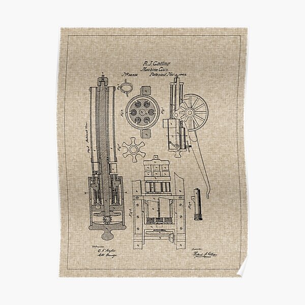 "1862 Gatling Machine Gun Patent" Poster for Sale by barrysart | Redbubble