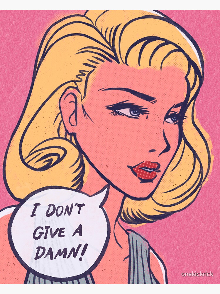 "Popart "I don't give a damn!"" Sticker for Sale by onekickrick | Redbubble