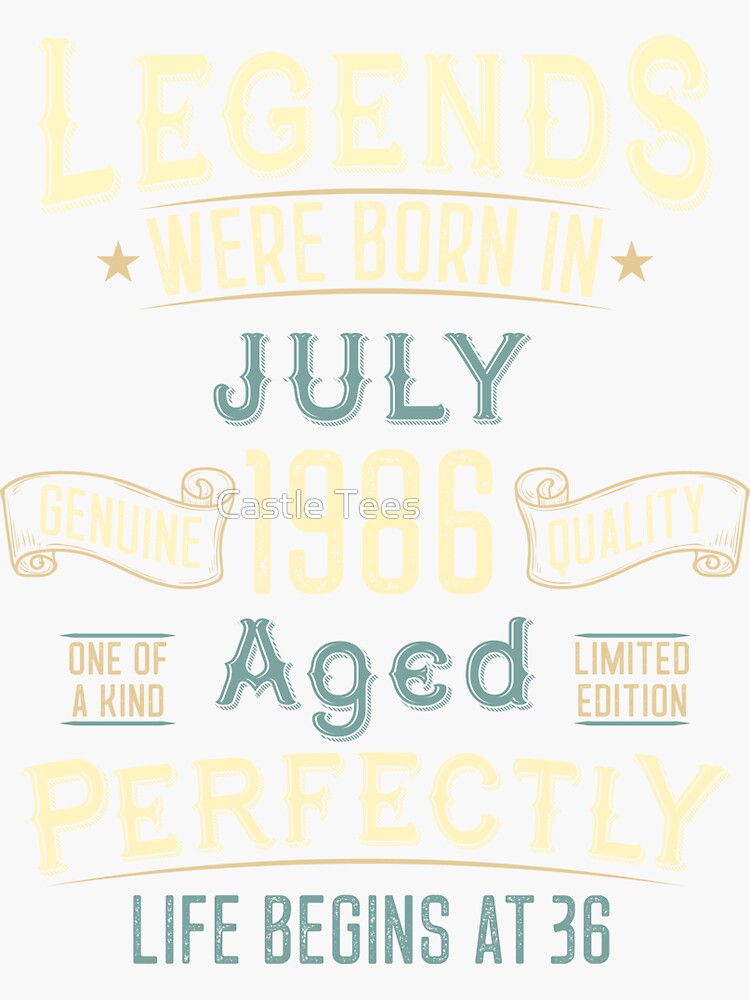 "Vintage July 1986 36Th Birthday 36 Year Old Men Women" Sticker by ...