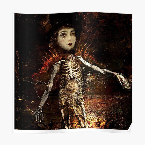 "Mixed Media Bone Girl, Occult Dark Art Skeleton Collage" Poster for ...