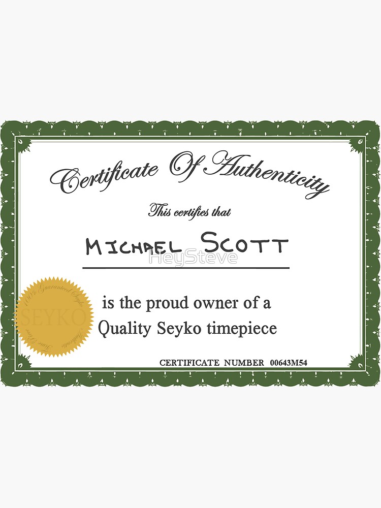 "Michael Scott COA Seyko - The Office" Sticker for Sale by HeySteve ...