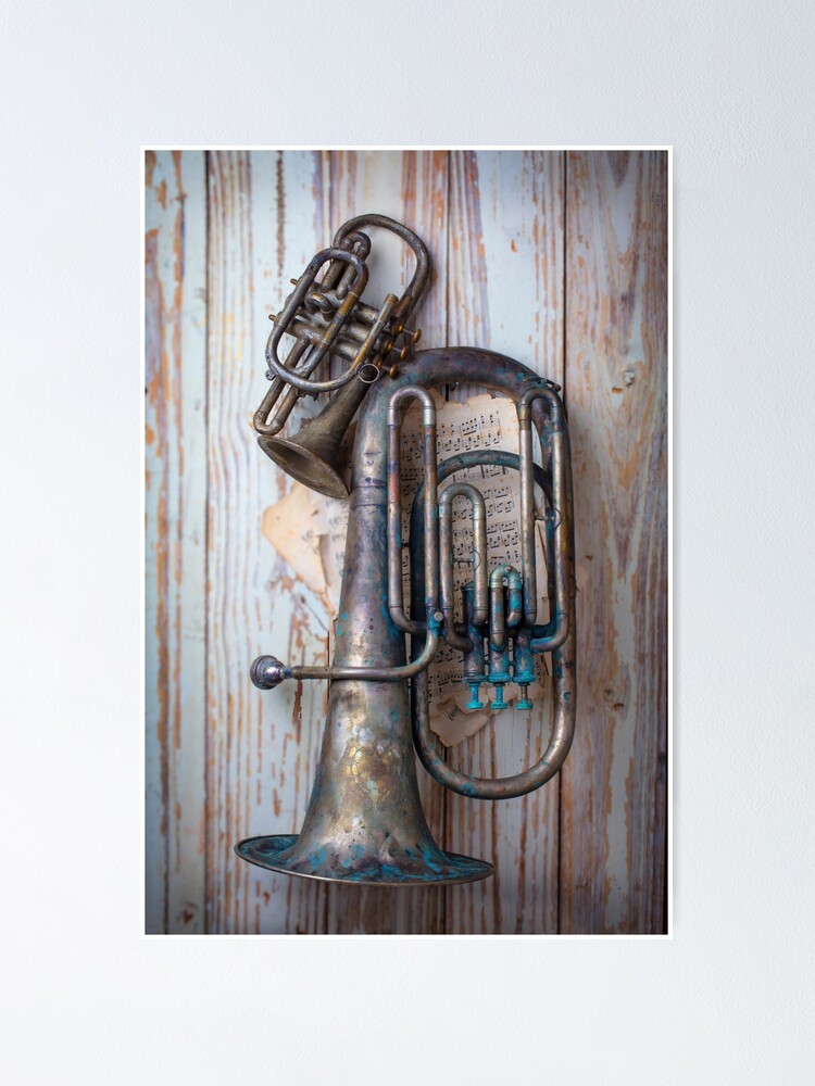 "Two Hanging Horns With Sheet Music" Poster by photogarry | Redbubble