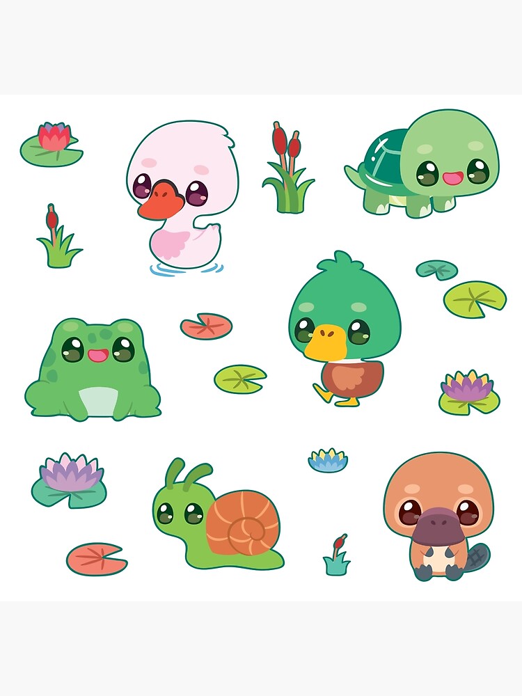 "Pond Animal Clipart, Cute Animal Vector, Kawaii Pond Creatures, Family ...