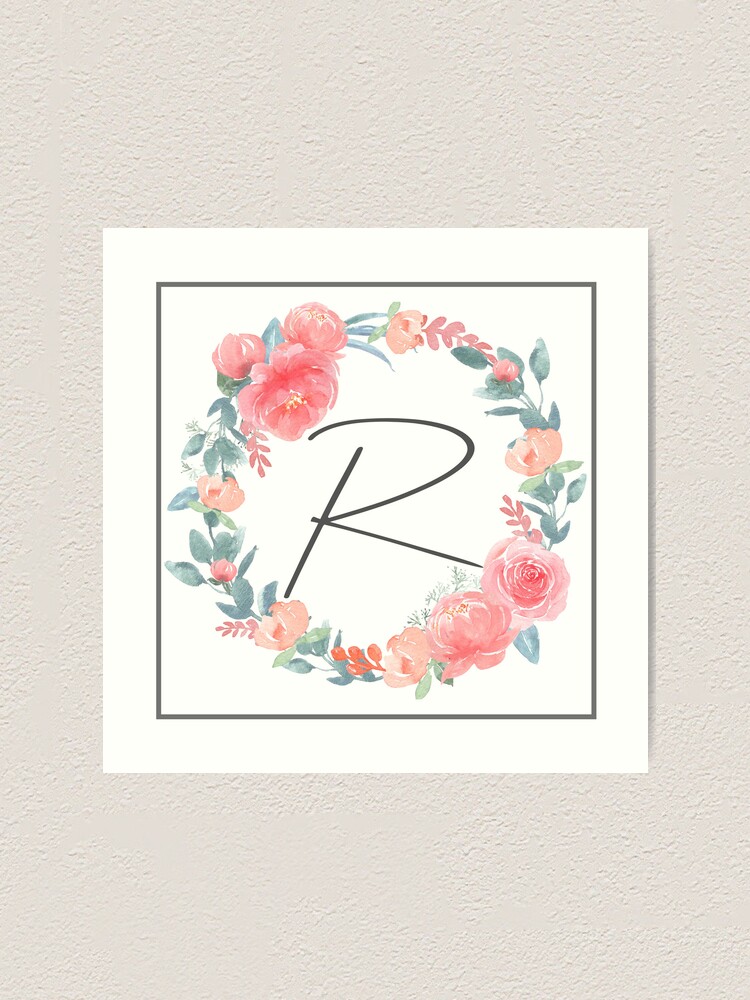 "Pink Watercolor Flowers with Monogrammed Letter R" Art Print for Sale ...
