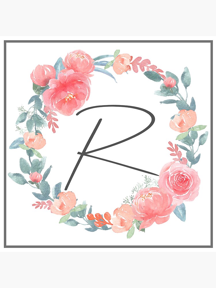 "Pink Watercolor Flowers with Monogrammed Letter R" Art Print for Sale ...