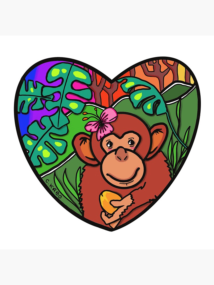 "Chimpanzee Illustrated Heart" Sticker by Celinecarbonel | Redbubble
