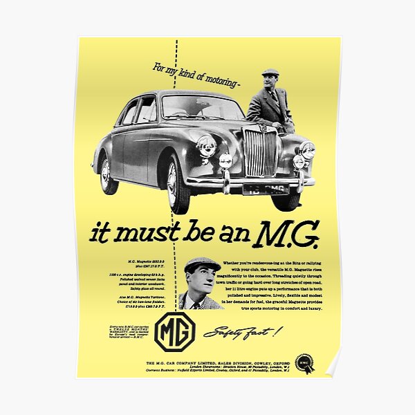 "IT MUST BE AN MG - MG MAGNETTE ADVERT" Poster by ThrowbackM3 | Redbubble