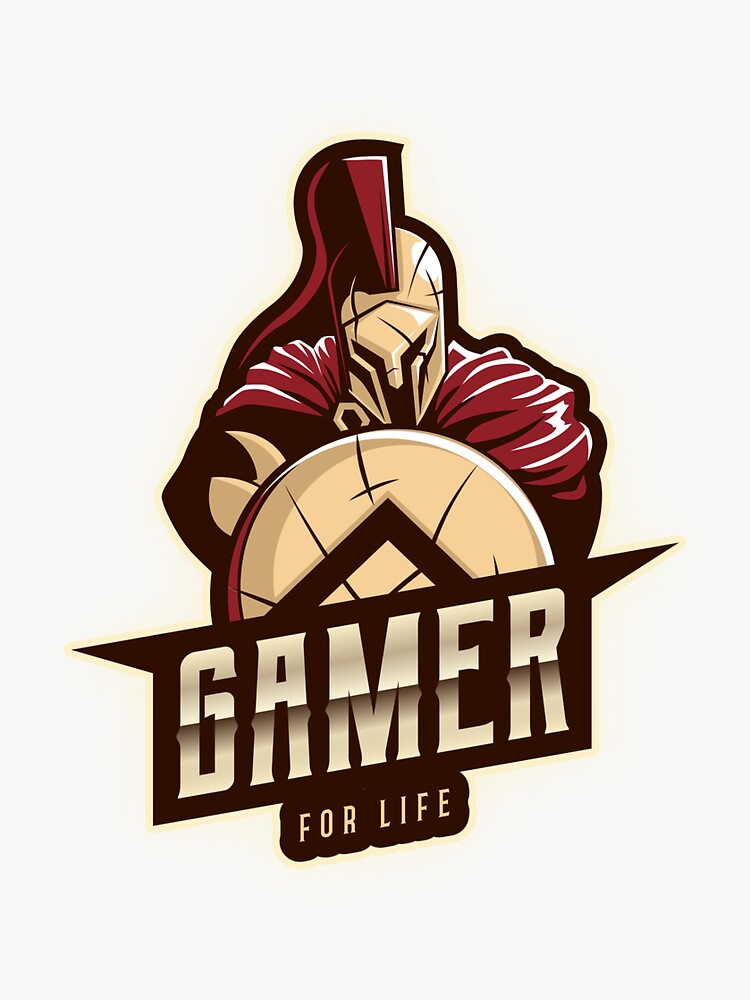 "Gamer for Life with Spartan Soldier holding Shield" Sticker by ...