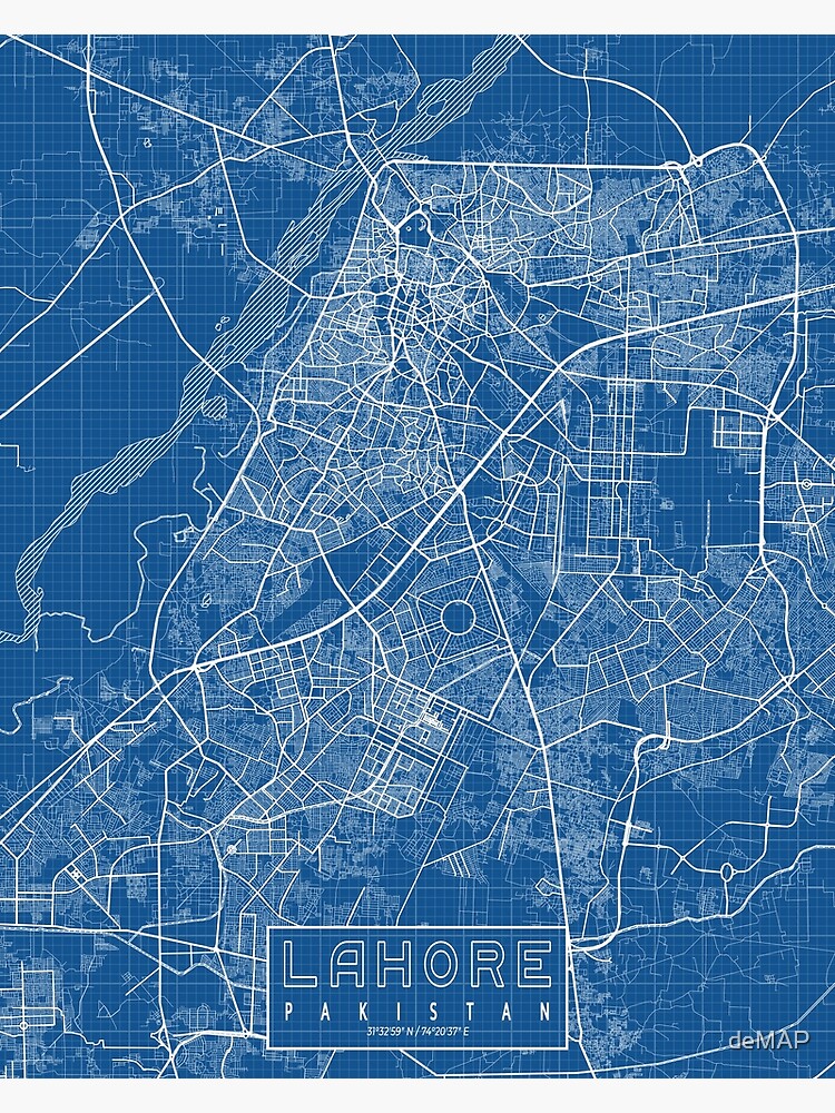 Lahore City Map of Punjab, Pakistan - Blueprint Premium Matte Vertical ...