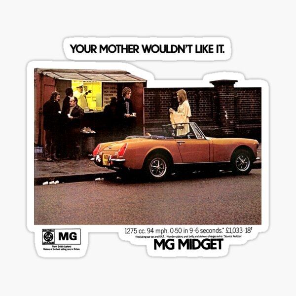 "MG MIDGET - ADVERT" Sticker for Sale by ThrowbackM3 | Redbubble