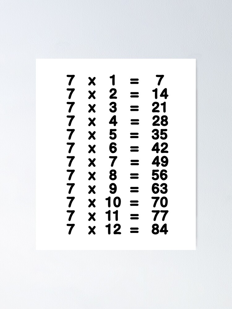 "7 X Table Seven Times Table Learn Multiplication Tables for Kids ...