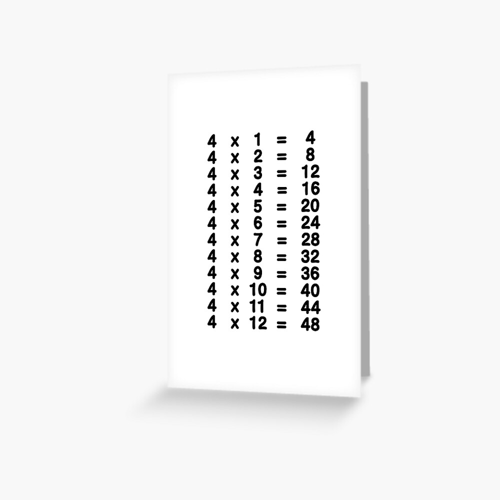 "4 X Table Four Times Table Chart Multiplication Tables for Kids - Bold ...