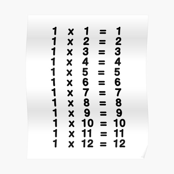 "1 X Table One Times Table Learn Multiplication Tables for Kids - Bold ...