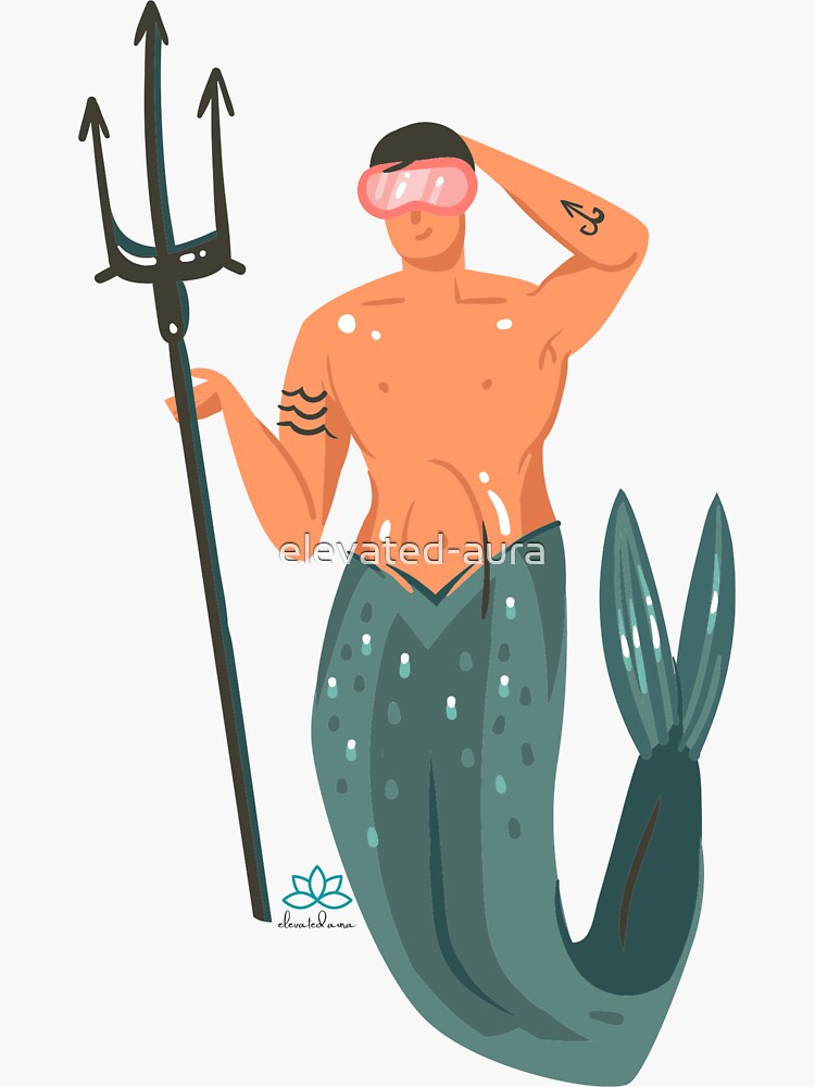"Tropical Merman & His Trident" Sticker by elevated-aura | Redbubble