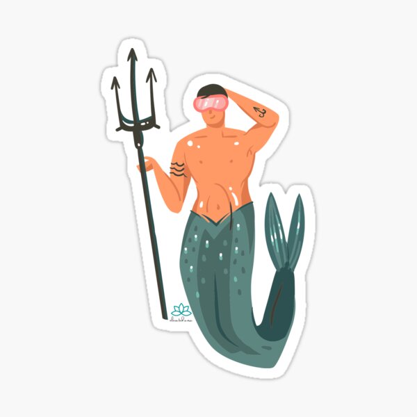 "Tropical Merman & His Trident" Sticker by elevated-aura | Redbubble