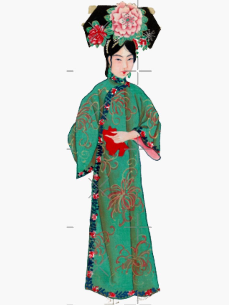 "Lady in modern Manchu costume illustration Chinese tradition" Sticker ...
