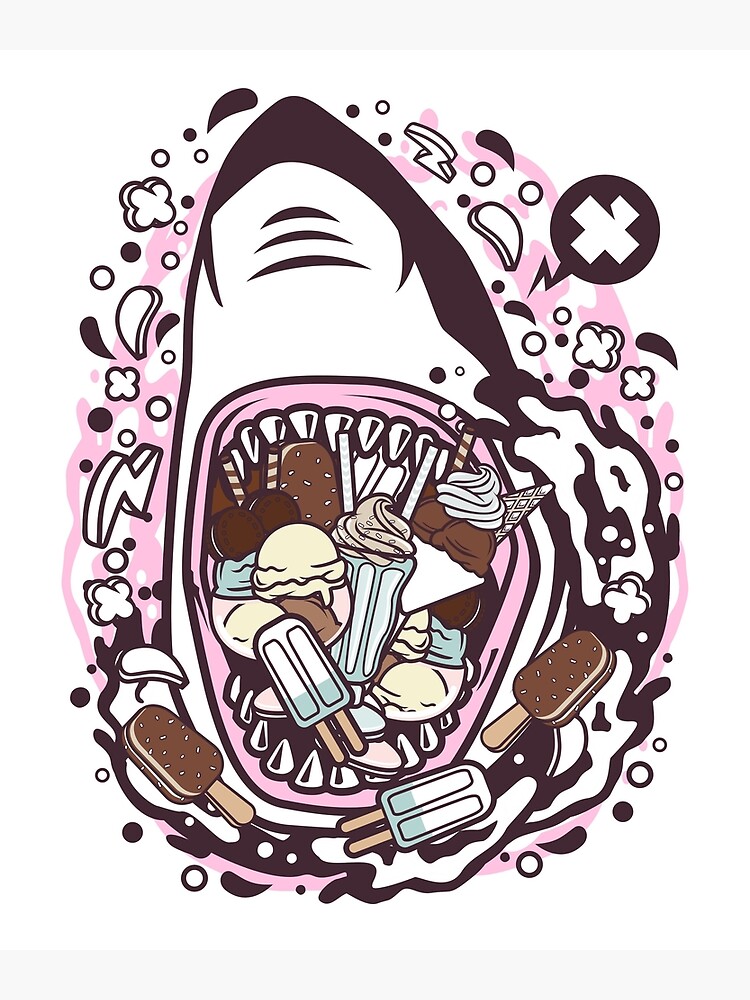 "Shark Ice Cream; shark eating, ice cream, cute, chocolate ice cream ...