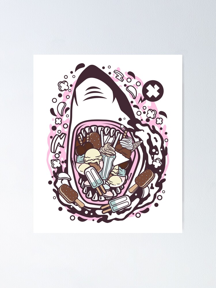 "Shark Ice Cream; shark eating, ice cream, cute, chocolate ice cream ...