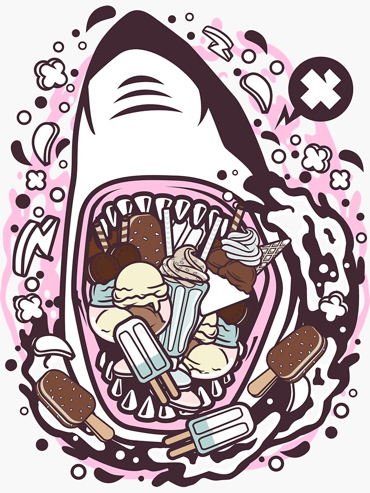 "Shark Ice Cream; shark eating, ice cream, cute, chocolate ice cream ...