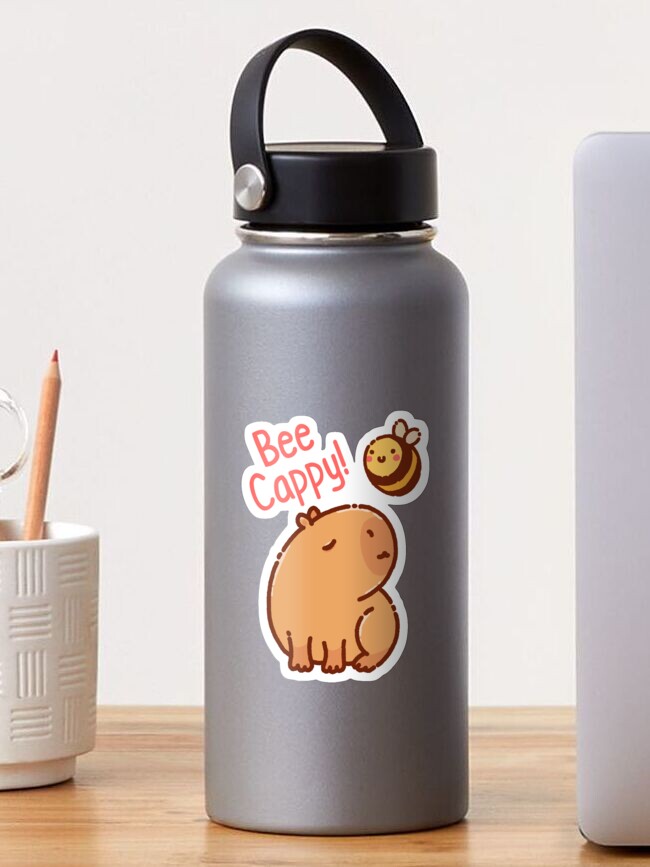 "Bee Cappy! Bee and capybara pun Be Happy!" Sticker for Sale by ...