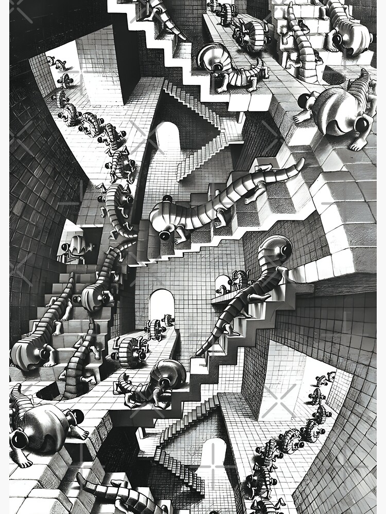"M.C. Escher Stairs | Lizards Going Up Stairs MC Escher" Sticker by ...