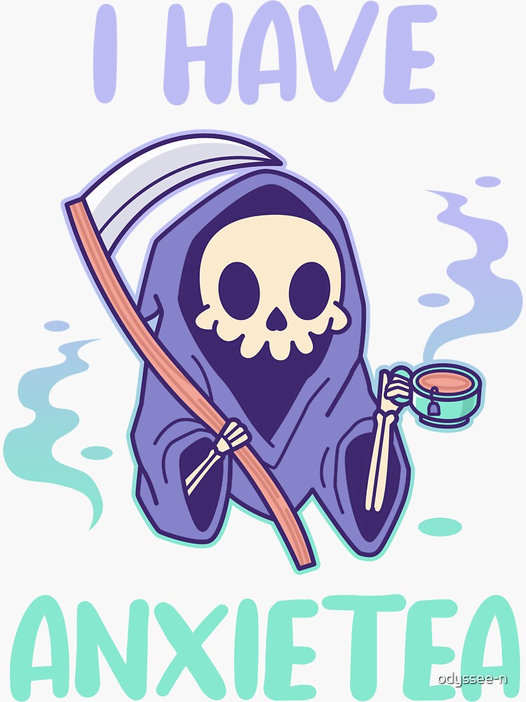 "I Have Anxietea - Funny Pastel Goth Kawaii Grim Reaper Skull" Sticker ...