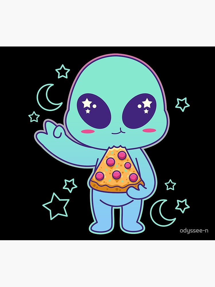 "Cute Kawaii Alien Eating Pizza" Poster for Sale by odyssee-n | Redbubble