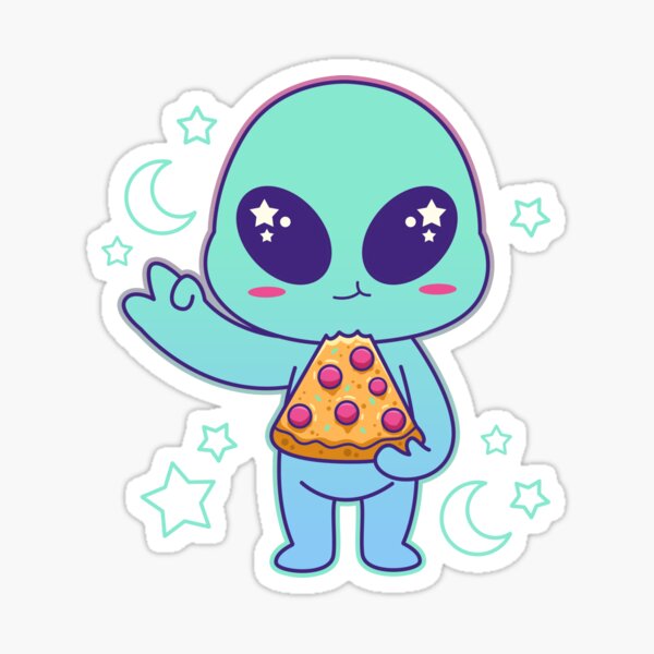 "Cute Kawaii Alien Eating Pizza" Sticker by odyssee-n | Redbubble