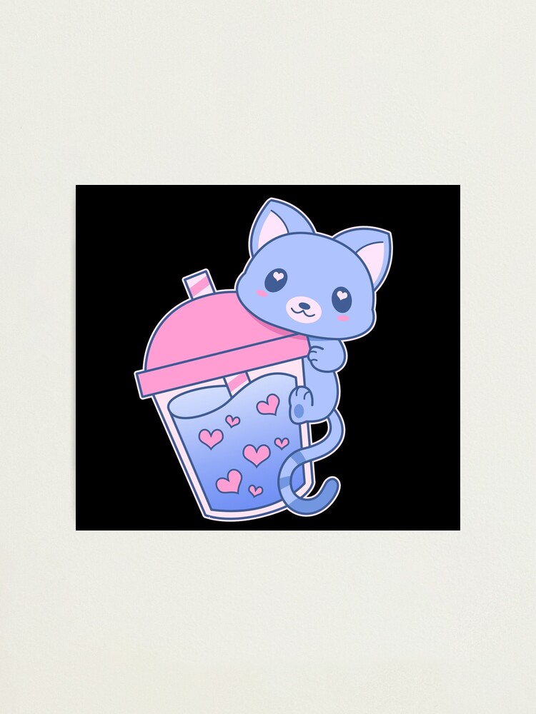 "Cute Kawaii Bubble Tea Cat - Boba Tea Kitten" Photographic Print for ...