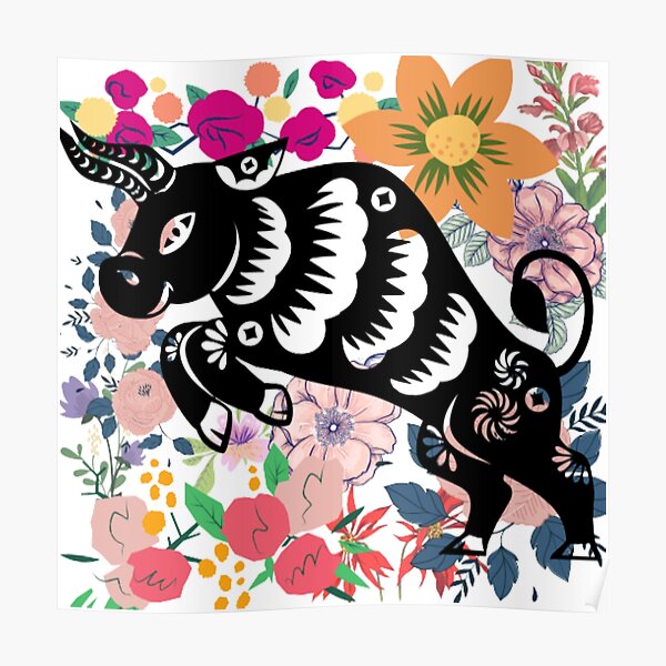 "Ox In Flowers Chinese Zodiac Sign " Poster for Sale by ArtOfStars ...